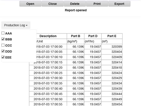 Scada Report With Selectable Column Ecava Igx Web Scada