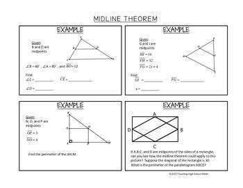 Geometry Midline Midsegment Theorem Notes And Examples TPT