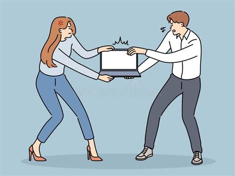 Empresarios Furiosos Peleando Por La Computadora Ilustración Del Vector