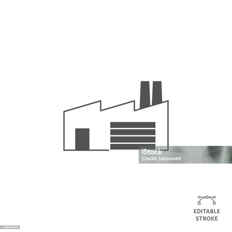 편집 가능한 스트로크가 있는 팩토리 플랫 라인 아이콘입니다 아이콘은 웹 디자인 모바일 앱 Ui Ux 및 Gui 디자인에 적합합니다 건물 외관에 대한 스톡 벡터 아트 및 기타