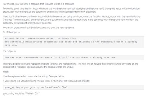 Solved For This Lab You Will Write A Program That Replaces