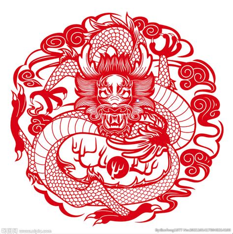 红色喜庆龙剪纸剪花
