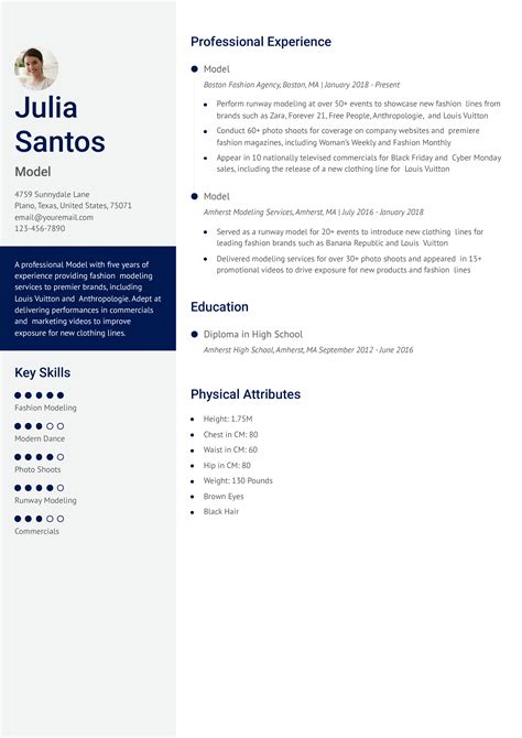 Model Resume Sample Guide Modeling Bio Template