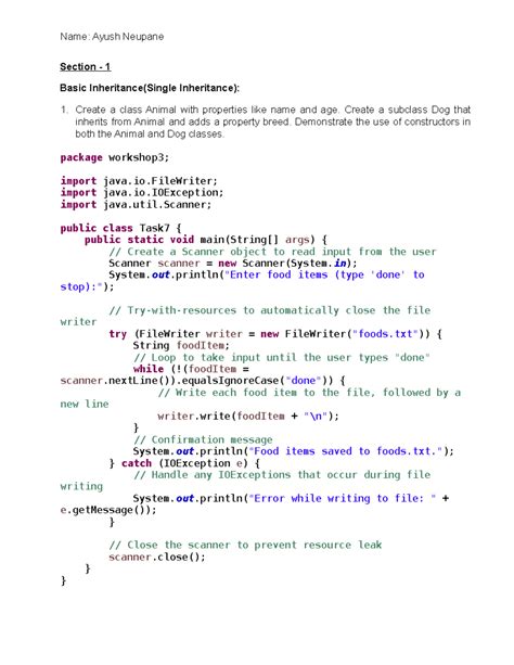 Ayush Neupane 2434735 Workshop Section 1 Basic Inheritancesingle
