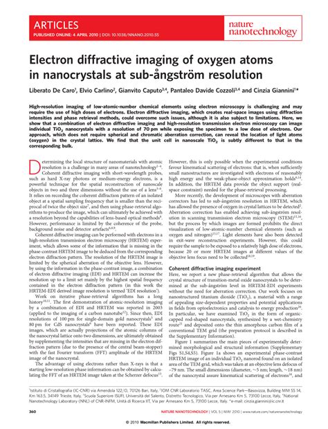 Pdf Electron Diffractive Imaging Of Oxygen Atoms In Nanocrystals At