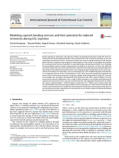 Pdf Modeling Caprock Bending Stresses And Their Potential For Induced Seismicity During Co2
