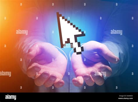 View Of A Pixeled Black And White Mouse Pointer Displayed On A Futuristic Interface Connection