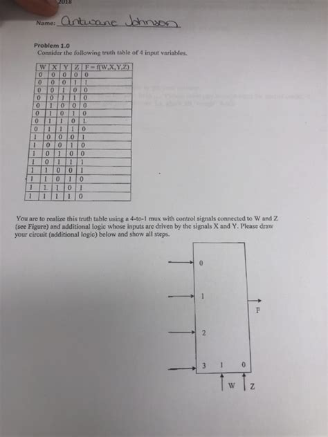 Solved Name Problem 10 Consider The Following Truth Table