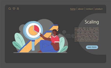 Scaling Concept Woman Analyzes Pie Chart Growth Business Performance Metrics Stock Vector