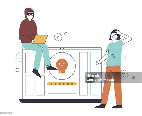 사이버 해커 공격 인터넷 사기 피싱 개념 온라인 사이버 범죄 사기꾼은 개인 데이터 또는 암호 보호 평면 벡터 그림을 해킹합니다 컴퓨터 보안 위반 개념에 대한 스톡 벡터 아트