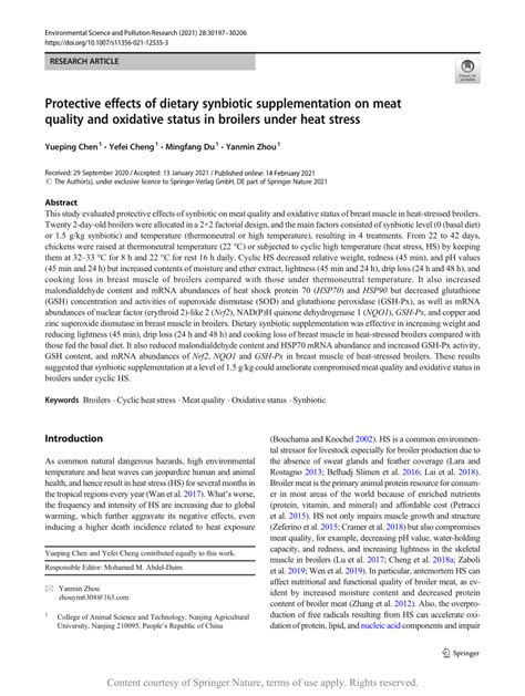 Protective Effects Of Dietary Synbiotic Supplementation On Meat Quality And Oxidative Status In