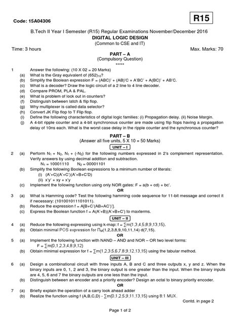 15a04306 Digital Logic Design4 Pdf Logic Computer Engineering