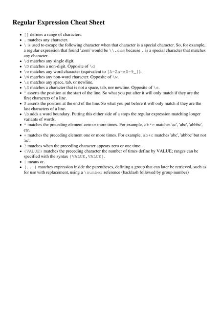 regular expression cheat sheet download printable pdf templateroller