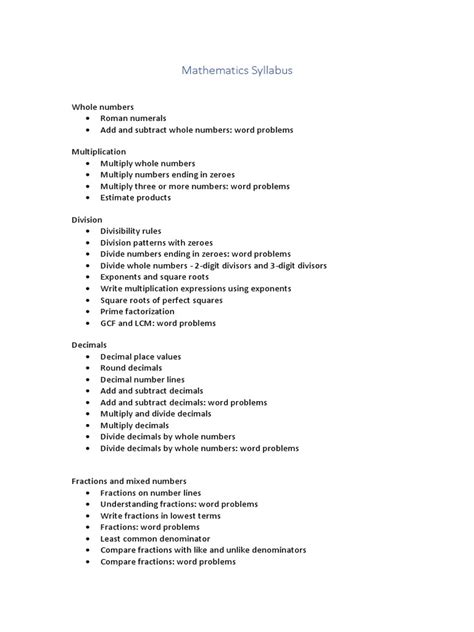Mathematics Syllabus Grade 6 Pdf Fraction Mathematics Numbers