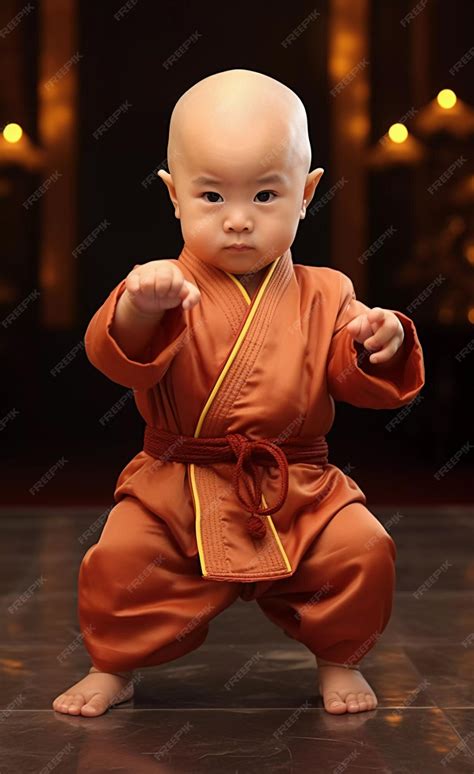 Premium Ai Image Little Kung Fu Boy In Sportswear Ai Generated