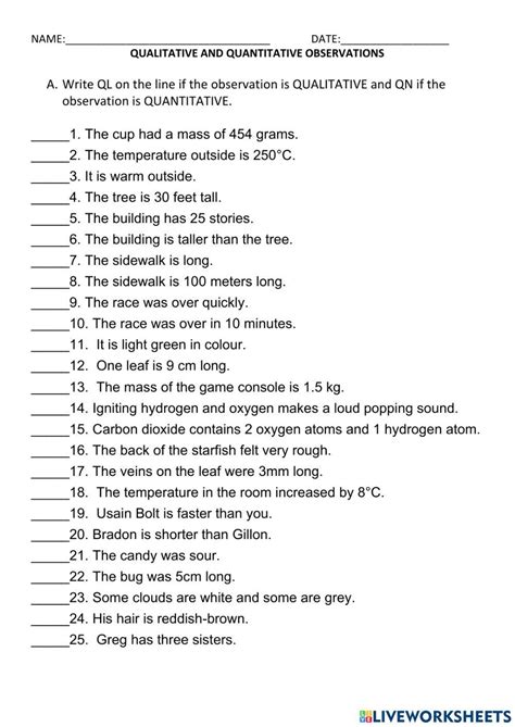 Qualitative Vs Quantitative Observations Worksheet Middle