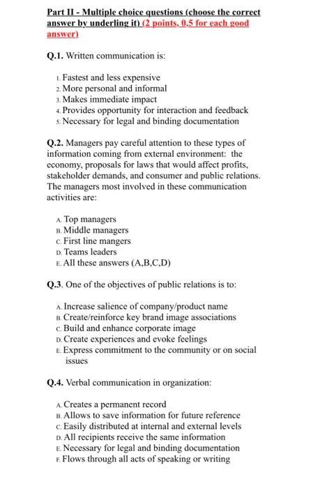 solved part ii multiple choice questions choose the