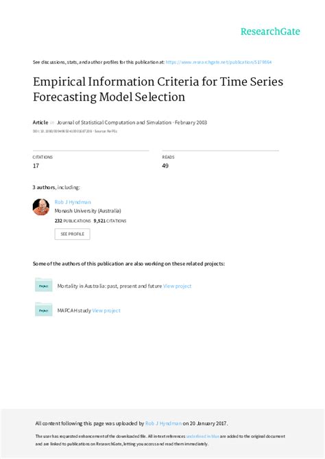 Pdf Empirical Information Criteria For Time Series Forecasting Model Selection