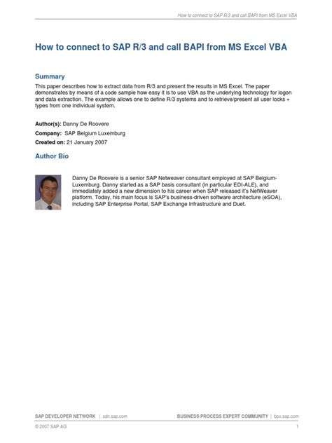 How To Connect To Sap R3 And Call Bapi From Ms Excel Vba Pdf Pdf Visual Basic For