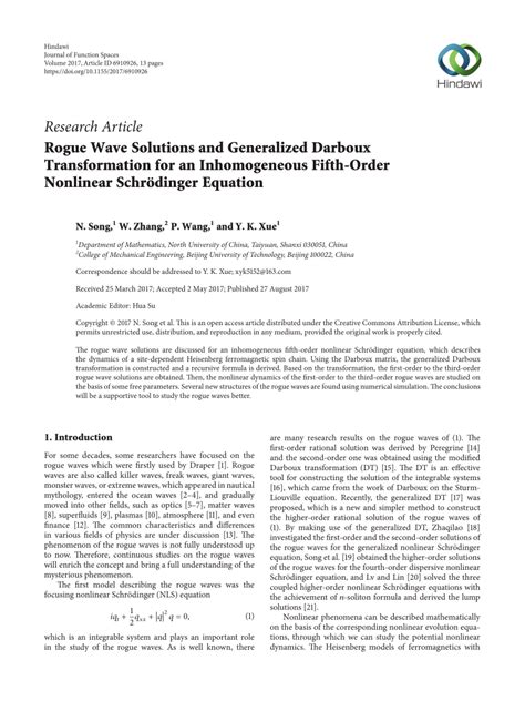 Pdf Rogue Wave Solutions And Generalized Darboux Transformation For An Inhomogeneous Fifth