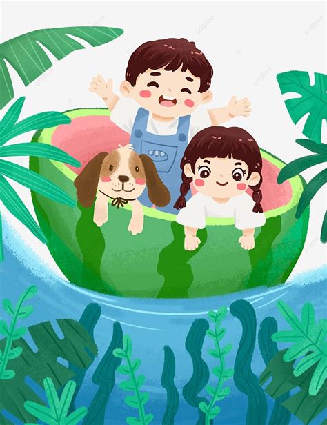 작은 여름 일러스트 생활 수박 바다 물 식물 잎 여름 샤오 슈 물놀이 Png 일러스트 및 Psd 이미지 무료 다운로드 Pngtree