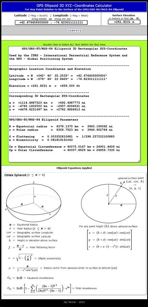 gps ellipsoid 3d rectangular xyz coordinates calculator using php free