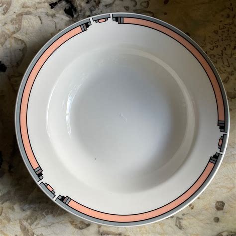 Art Deco Plates Dudson China Peach Blue White Black Gray Soup
