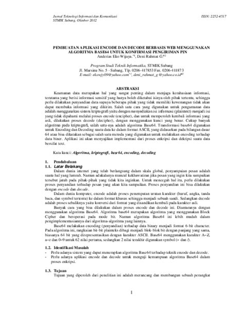 Pdf Pembuatan Aplikasi Encode Dan Decode Berbasis Web Menggunakan