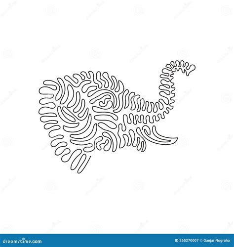 Continuous One Curve Line Drawing Of Funny Elephant Abstract Art In Circle Single Line Editable
