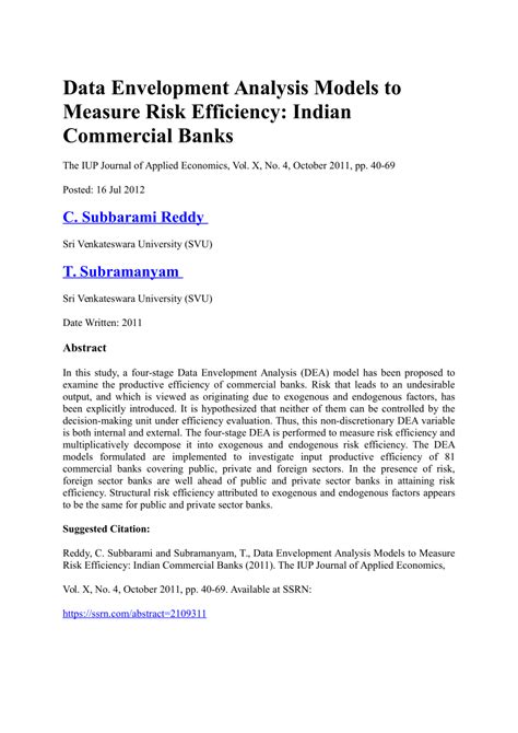 pdf data envelopment analysis models to measure risk efficiency