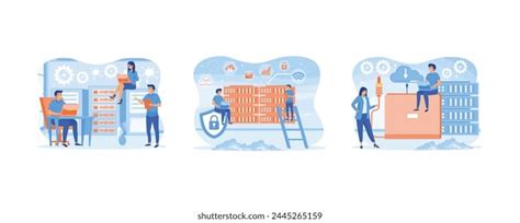 System Administrators Sysadmins Servicing Server Racks Stock Vector Royalty Free 2445265159