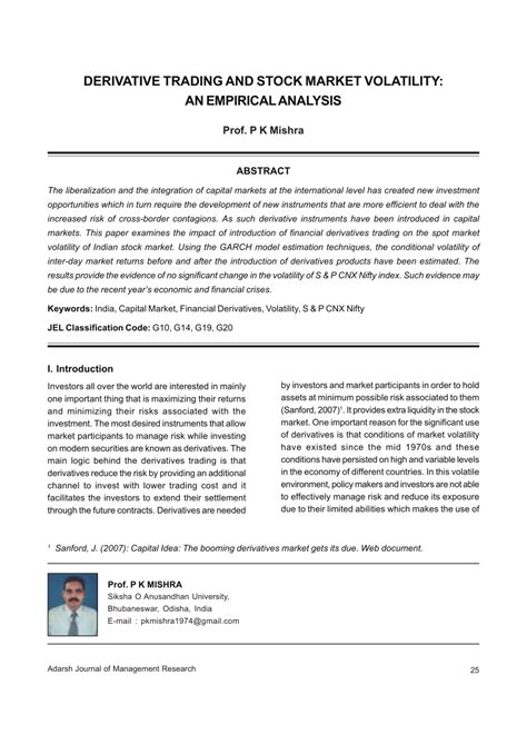 Pdf Derivatives Trading And Stock Market Volatility An Empirical Analysis