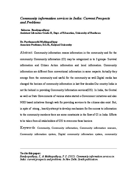 Doc Community Information Services In India Current Prospects And Problems