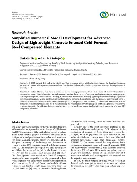 Pdf Simplified Numerical Model Development For Advanced Design Of Lightweight Concrete Encased