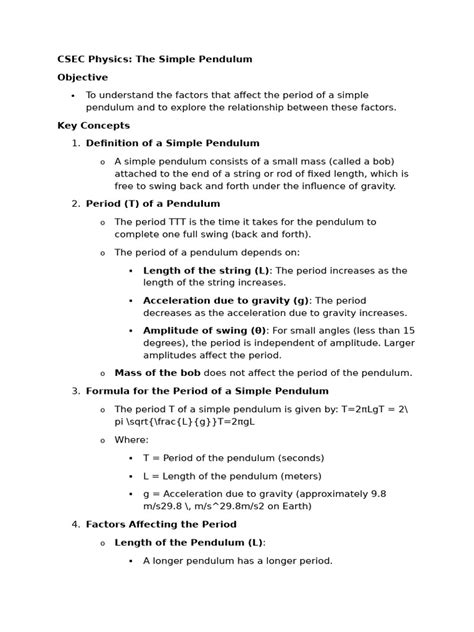 Simple Pendulum Notes Pdf