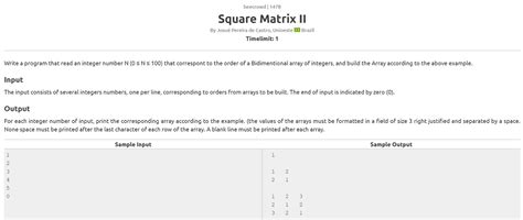 Beecrowd 1478 Square Matrix Ii Solution In C Eya Jamue Haque Medium