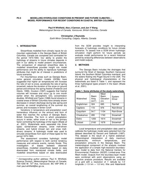 Pdf Modelling Hydrologic Conditions In Present And Future Climates Model Performance For
