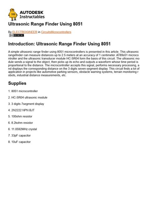 Ultrasonic Range Finder Using 8051 4 Steps Instructables Pdf Electronic Engineering Ultrasonic Range Finder Using 8051 4 Steps Instructables Pdf Electronic Engineering