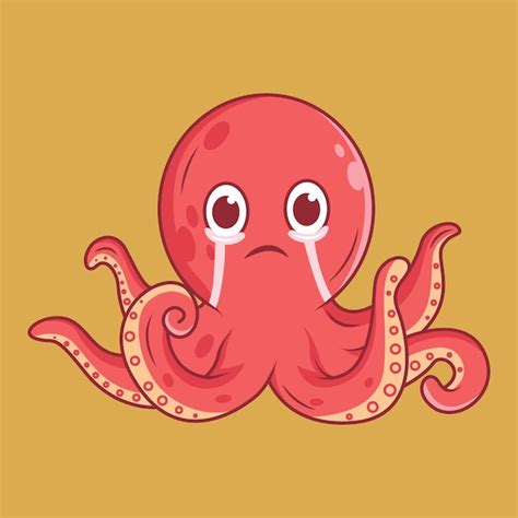 귀여운 문어 우는 만화 스티커 벡터 일러스트 프리미엄 벡터