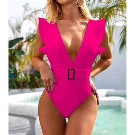 Maillot de bain une pièce pour femmes Rose Pink A Dos nu Bikini rembourré Blanc Noir