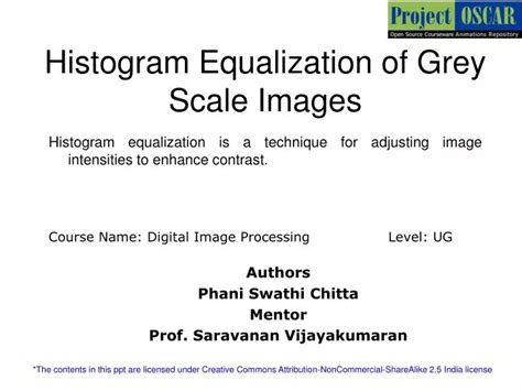 Ppt Histogram Equalization Of Grey Scale Images Powerpoint