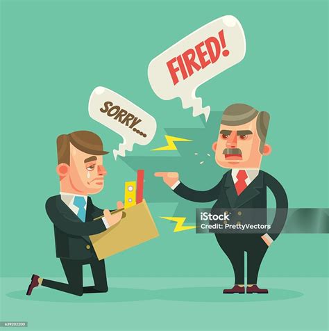 해고 된 사무실 노동자 화가 보스 캐릭터 벡터 플랫 만화 일러스트레이션 경기 침체에 대한 스톡 벡터 아트 및 기타 이미지 경기 침체 경영자 기업 재무와 산업 Istock