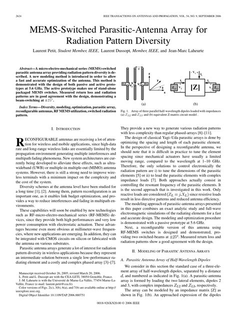 Pdf Mems Switched Parasitic Antenna Array For Radiation Pattern Diversity