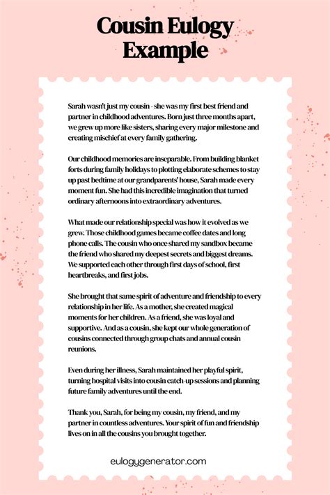 5 Cousin Eulogy Templates To Use As Inspiration Eulogies By Jen