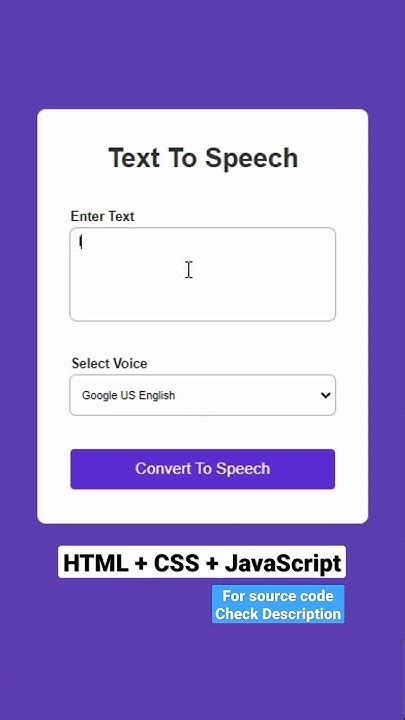 Text To Speech With Html Css Javascript Shorts Viral Youtube