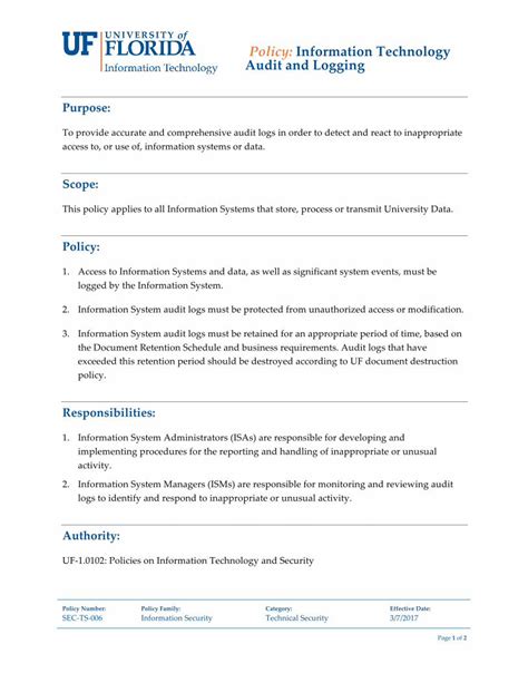 Pdf Policy Information Technology Audit And Logging Information