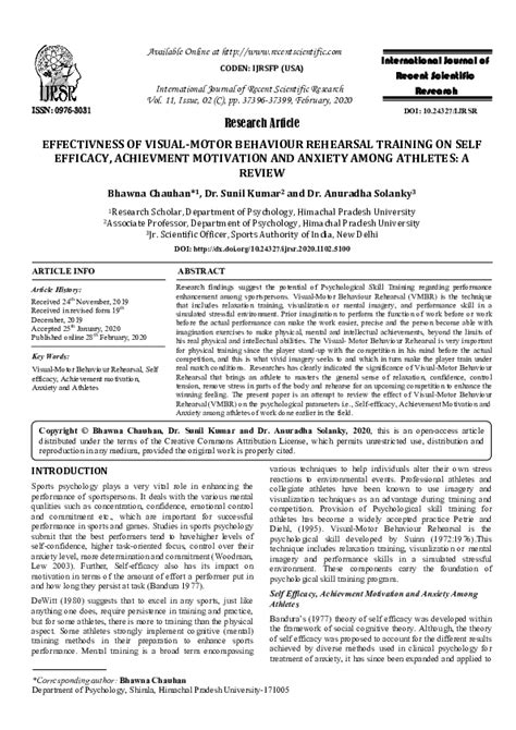 Pdf Effectivness Of Visual Motor Behaviour Rehearsal Training On Self Efficacy Achievment