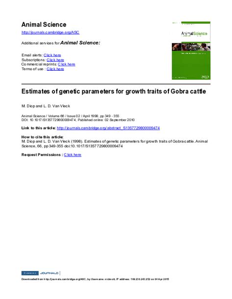 Pdf Estimates Of Genetic Parameters For Growth Traits Of Gobra Cattle