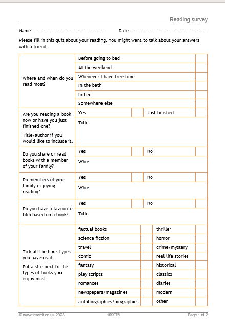 Reading Survey Comprehension Ks2 Teachit