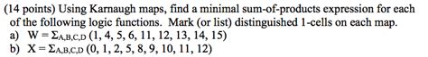 solved 14 points using karnaugh maps find a minimal